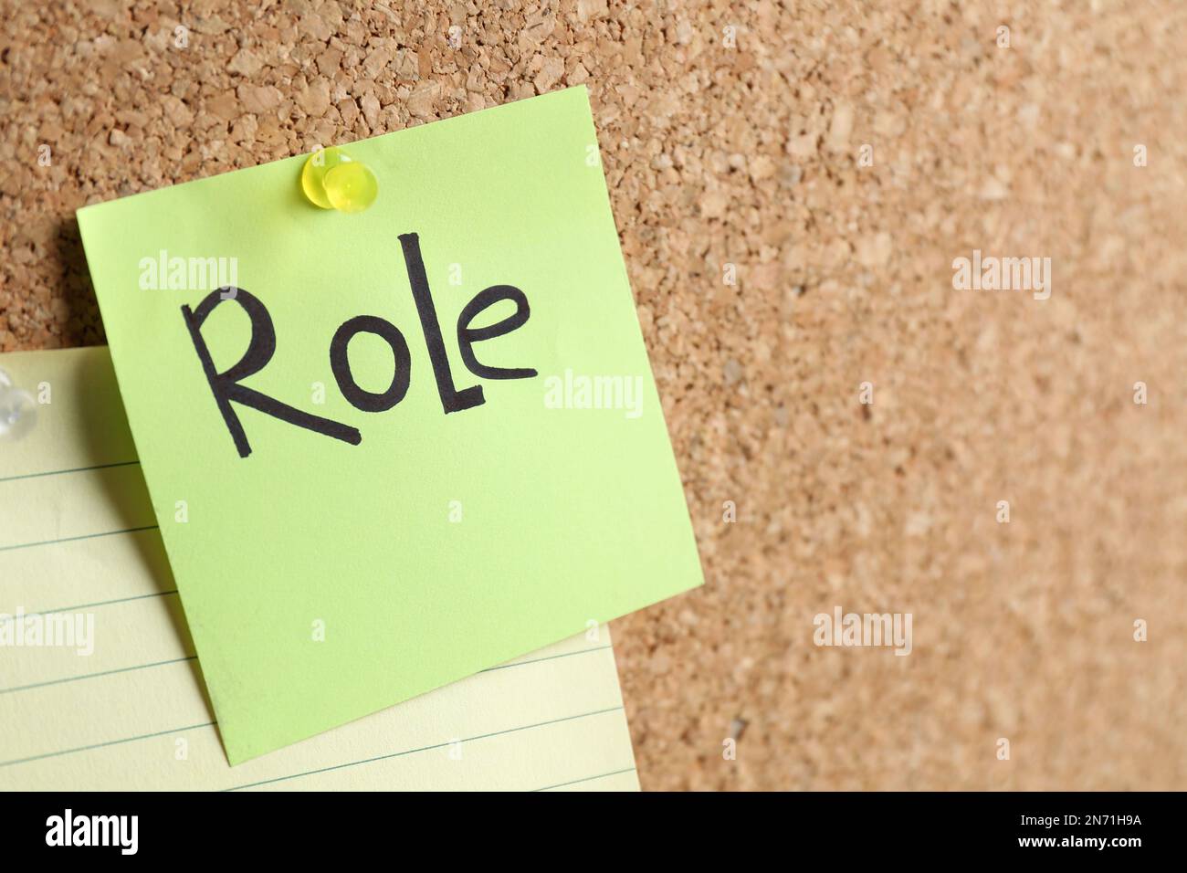 Green paper with word Role pinned to corkboard. Space for text Stock ...