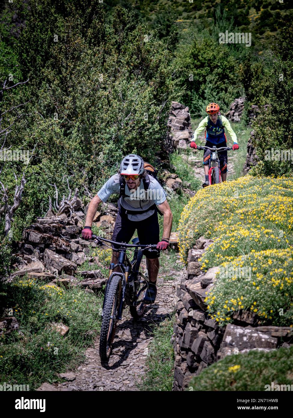 Single trail descent from Pelopín mountain (2, 007m). Ruins of the ...
