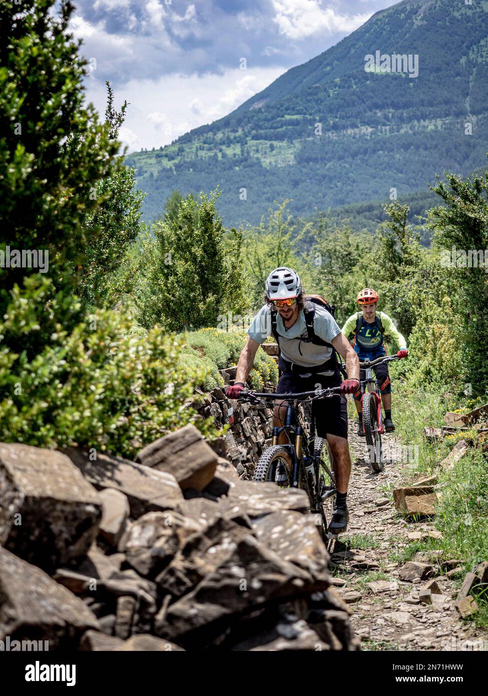 Single trail descent from Pelopín mountain (2, 007m). Ruins of the ...