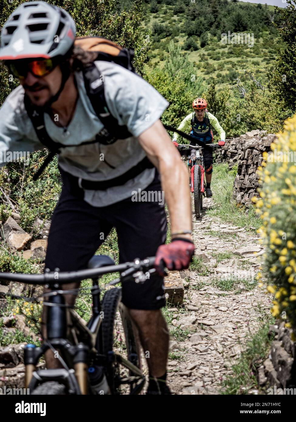 Single trail descent from Pelopín mountain (2, 007m). Ruins of the ...