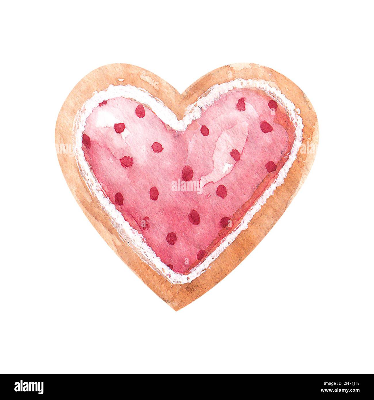 Watercolor icing heart shaped cooky for Valentines day. Hand drawn ...