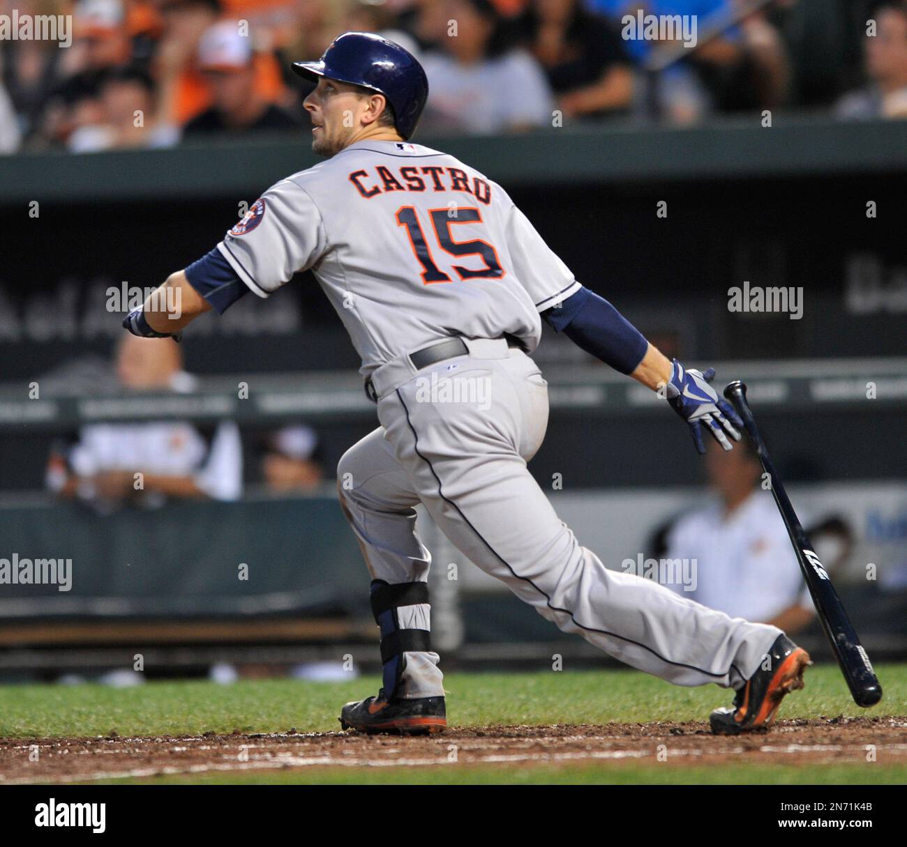 Houston Astros' Jason Castro watches the flight of his grand slam ...