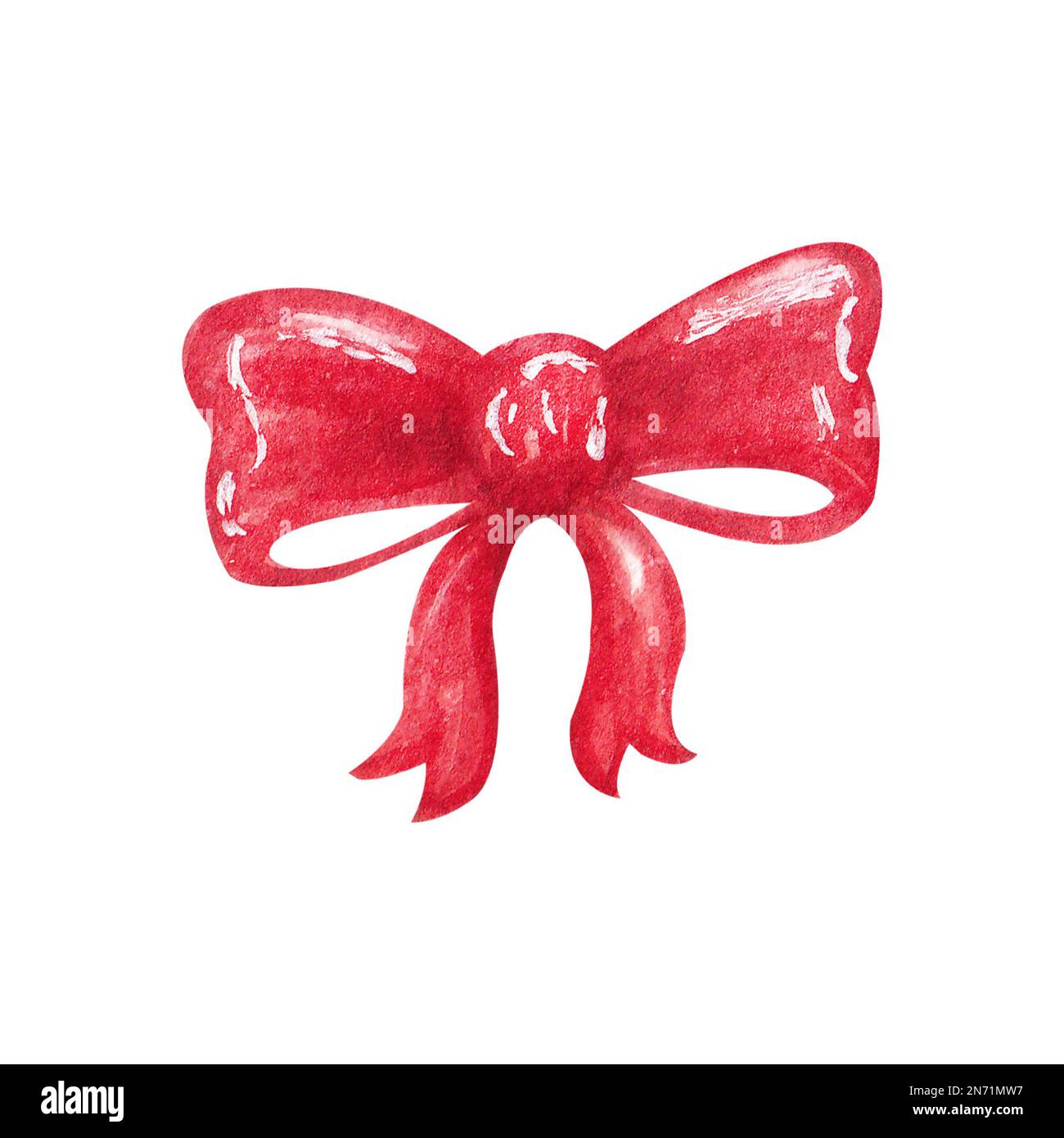 Watercolor red bow. Hand drawn watercolour illustration of silk bow ...