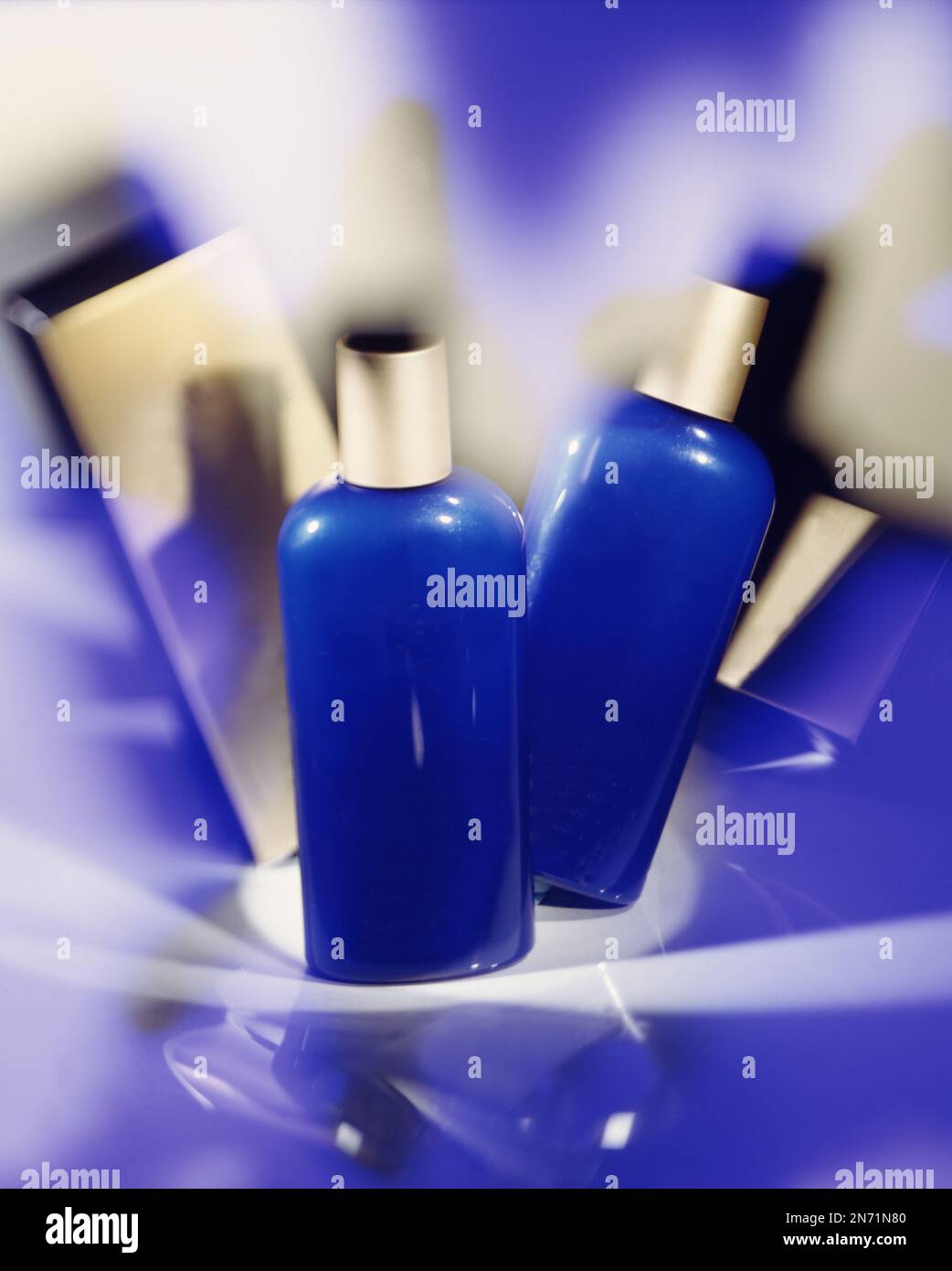 Group of private label plastic bottles. Concept studio still life with ...