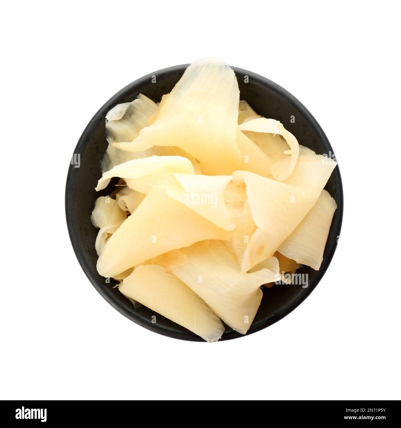 Pickled ginger in bowl isolated on white, top view Stock Photo - Alamy