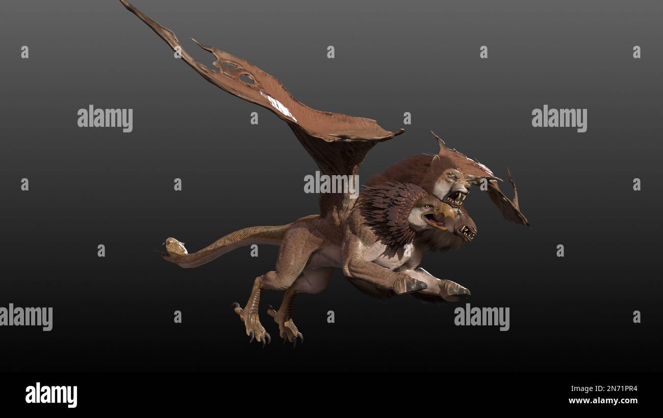 Mythical monster chimera 3d render models Stock Photo - Alamy