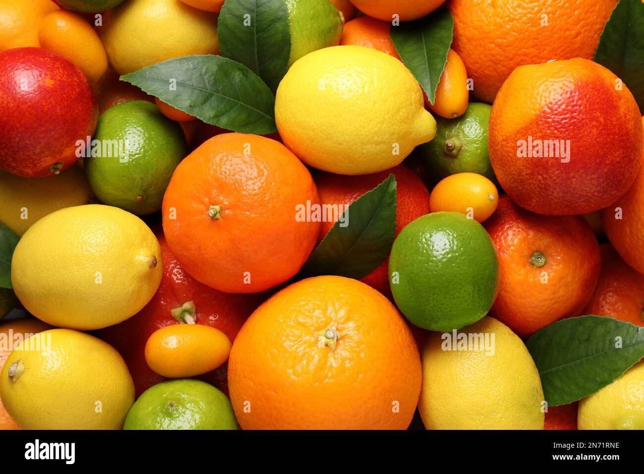 Different ripe citrus fruits as background, closeup Stock Photo - Alamy