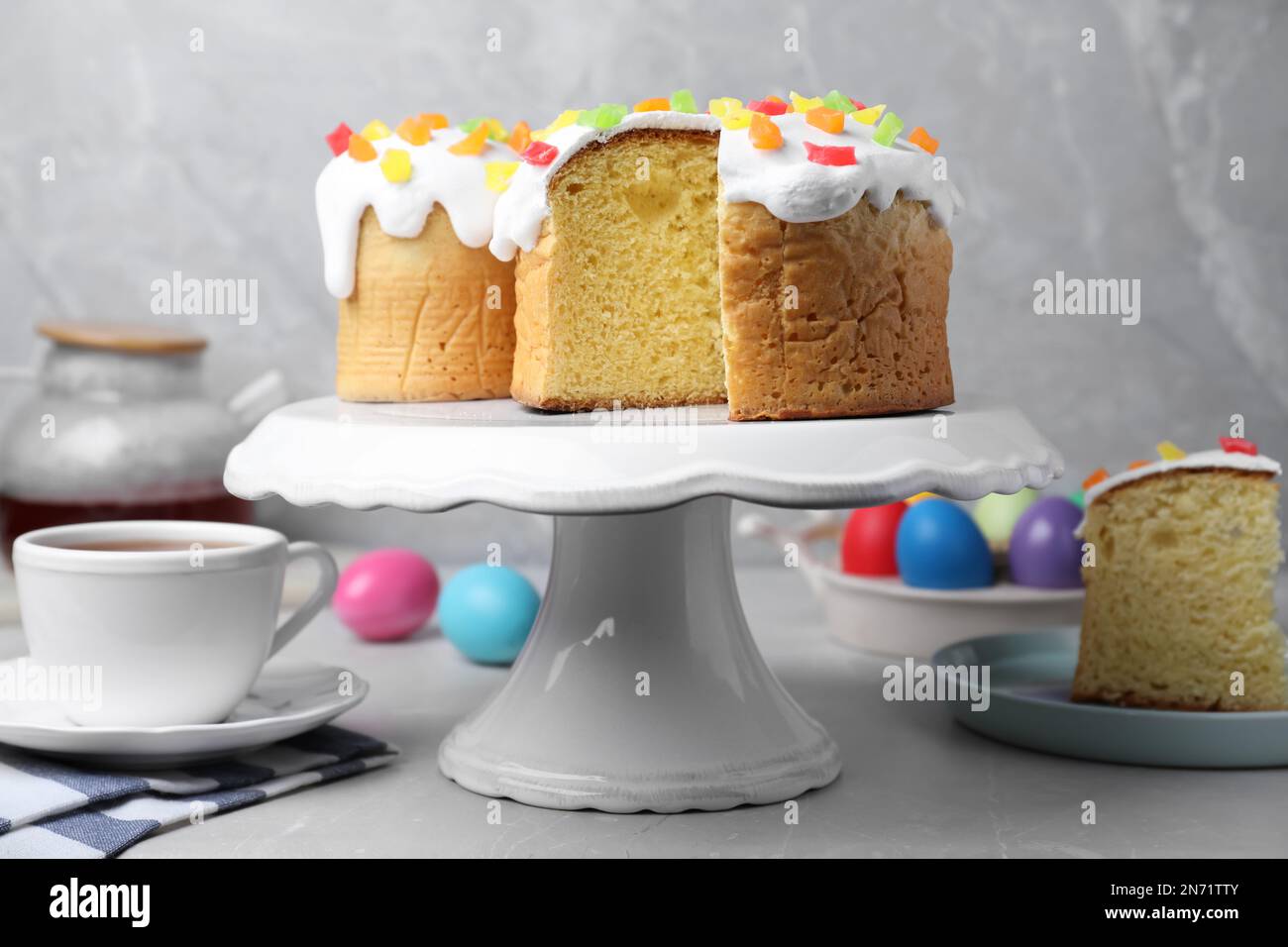 Beautiful Easter cakes on light grey marble table Stock Photo - Alamy