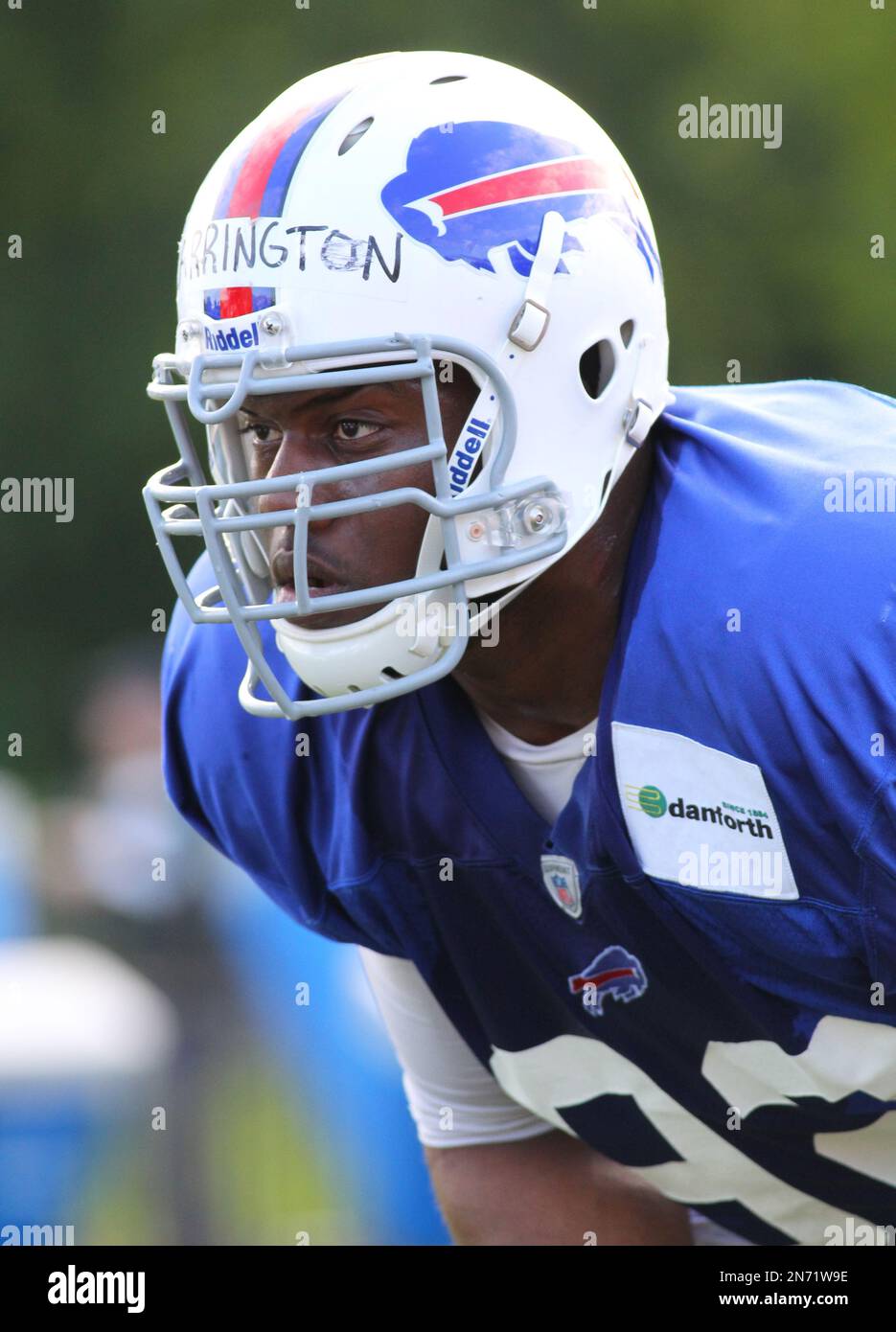 Buffalo Bills Alex Carrington prepares for a play during their NFL ...