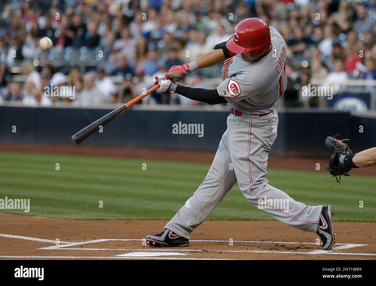 Cincinnati Reds' Shin-Soo Choo, of South Korea, flies out to left field ...