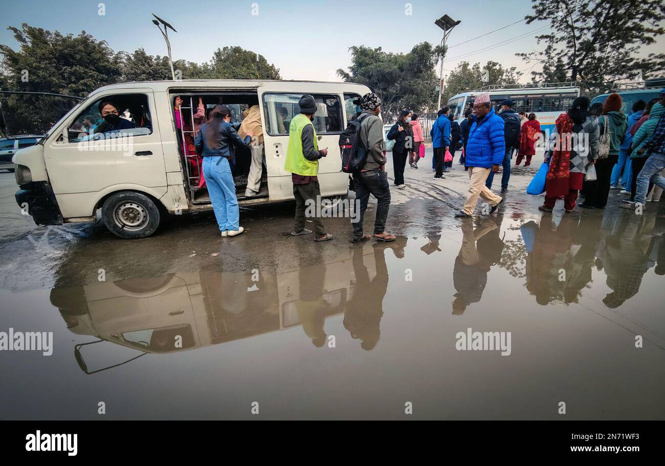 Kathmandu, Bagmati, Nepal. 10th Feb, 2023. People travelling through public vehicles are ...