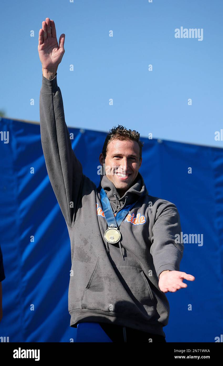 Gold medalist Sebastien Rousseau, of South Africa, gestures during the ...