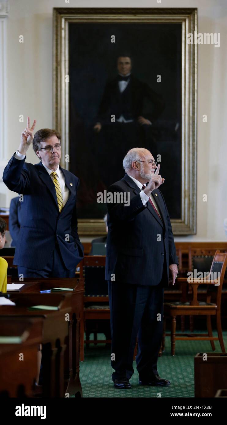 Sen. Dan Patrick, R-Houston, left, and Sen. Robert Nichols, R ...