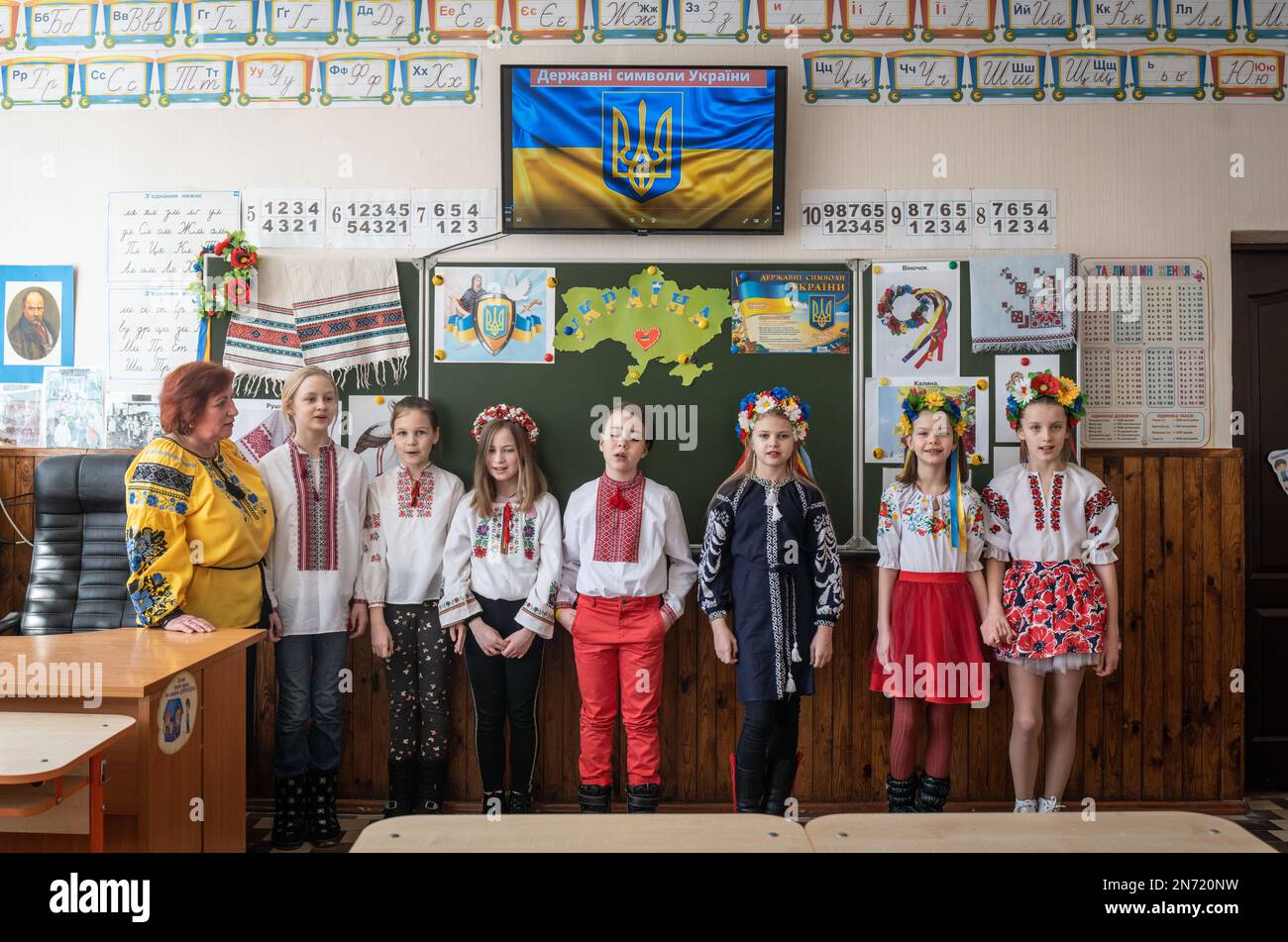 Irpin, Ukraine - February 10, 2023: 4th grade students of primary ...
