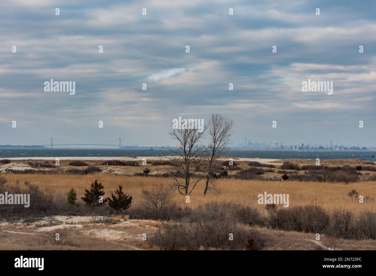 NYC and the Verrazano-Narrows Bridge from North Beach, Sandy Hook NJ ...