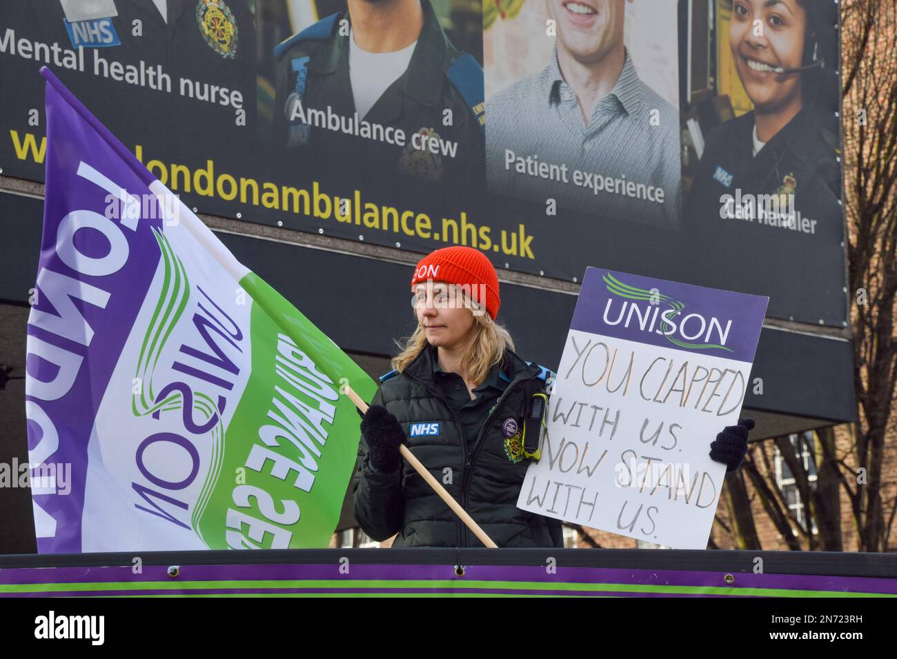 London, UK. 10th February 2023. Picket outside the London Ambulance ...