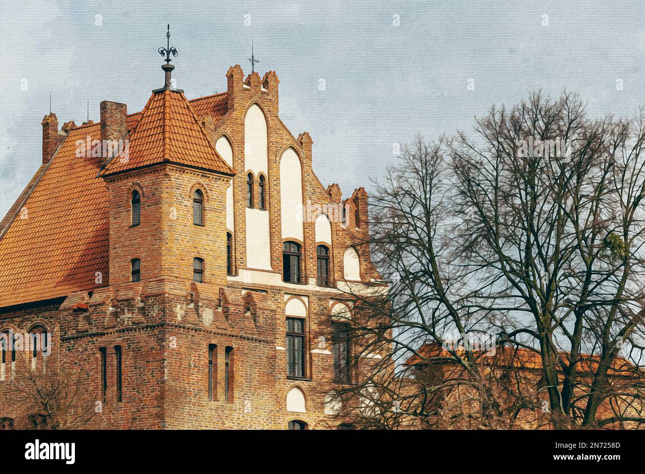 Watercolor painting on canvas. Torun Poland Europe. Travel illustration ...