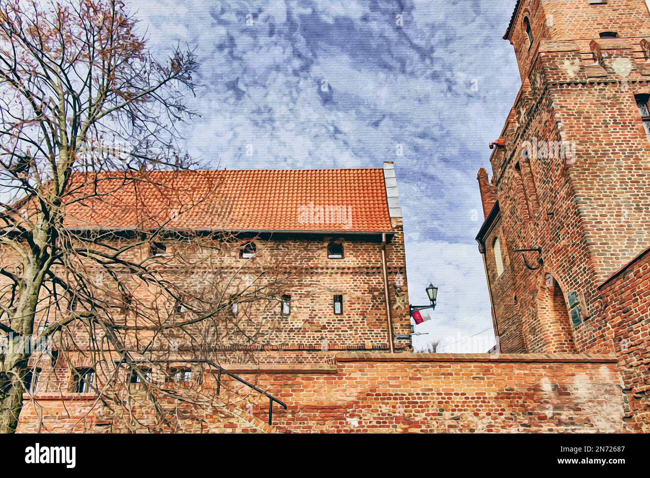 Watercolor painting on canvas. Torun Poland Europe. Travel illustration ...