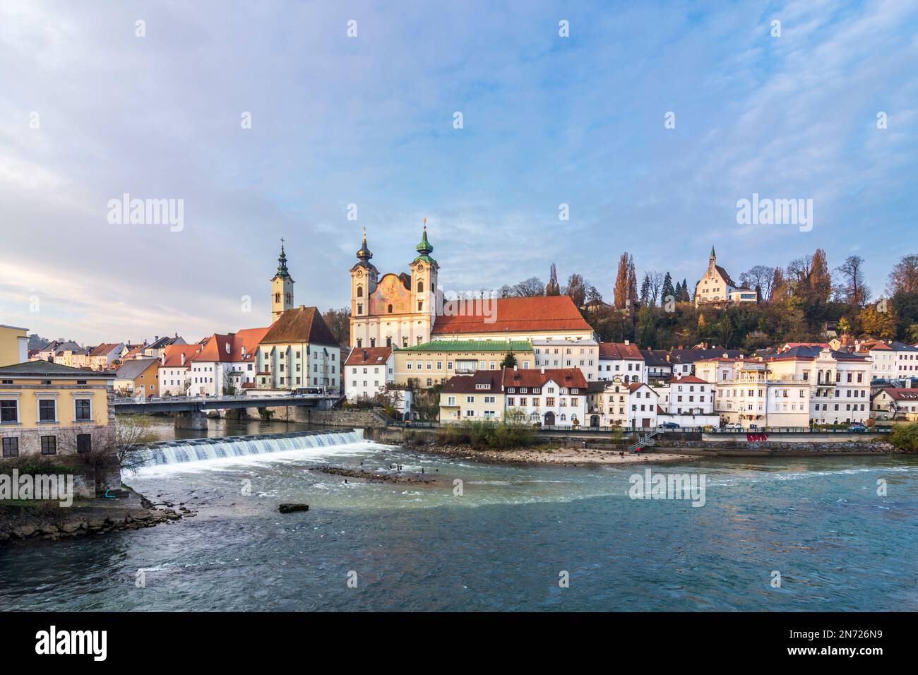 Steyr, Saint Michael's church, at the confluence of the Enns and Steyr ...