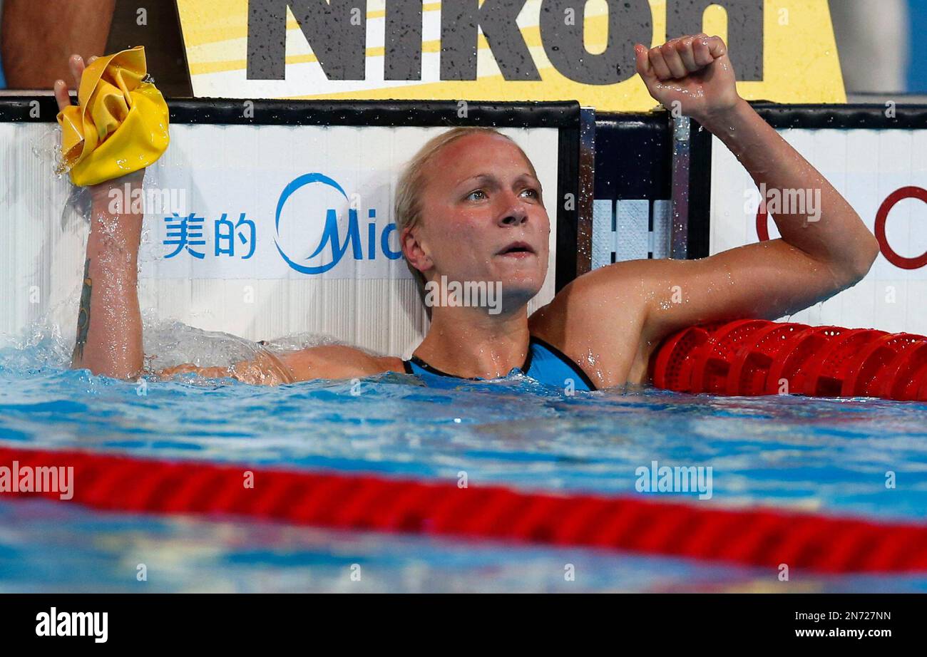Sweden's Sarah Sjostrom celebrates after winning the gold medal in the ...