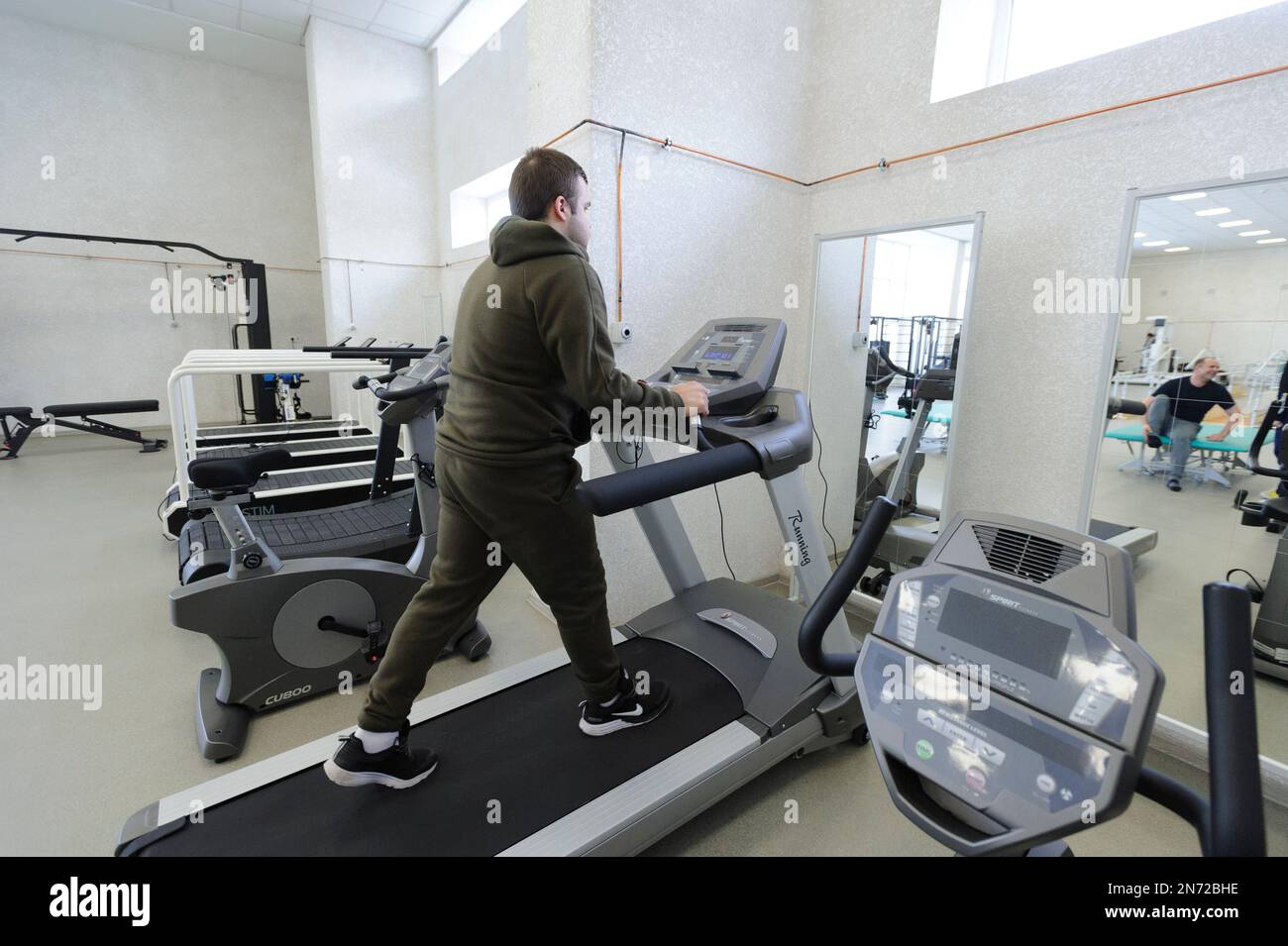 Lviv, Ukraine 10 February 2023. Ukrainian serviceman doing exercises at ...