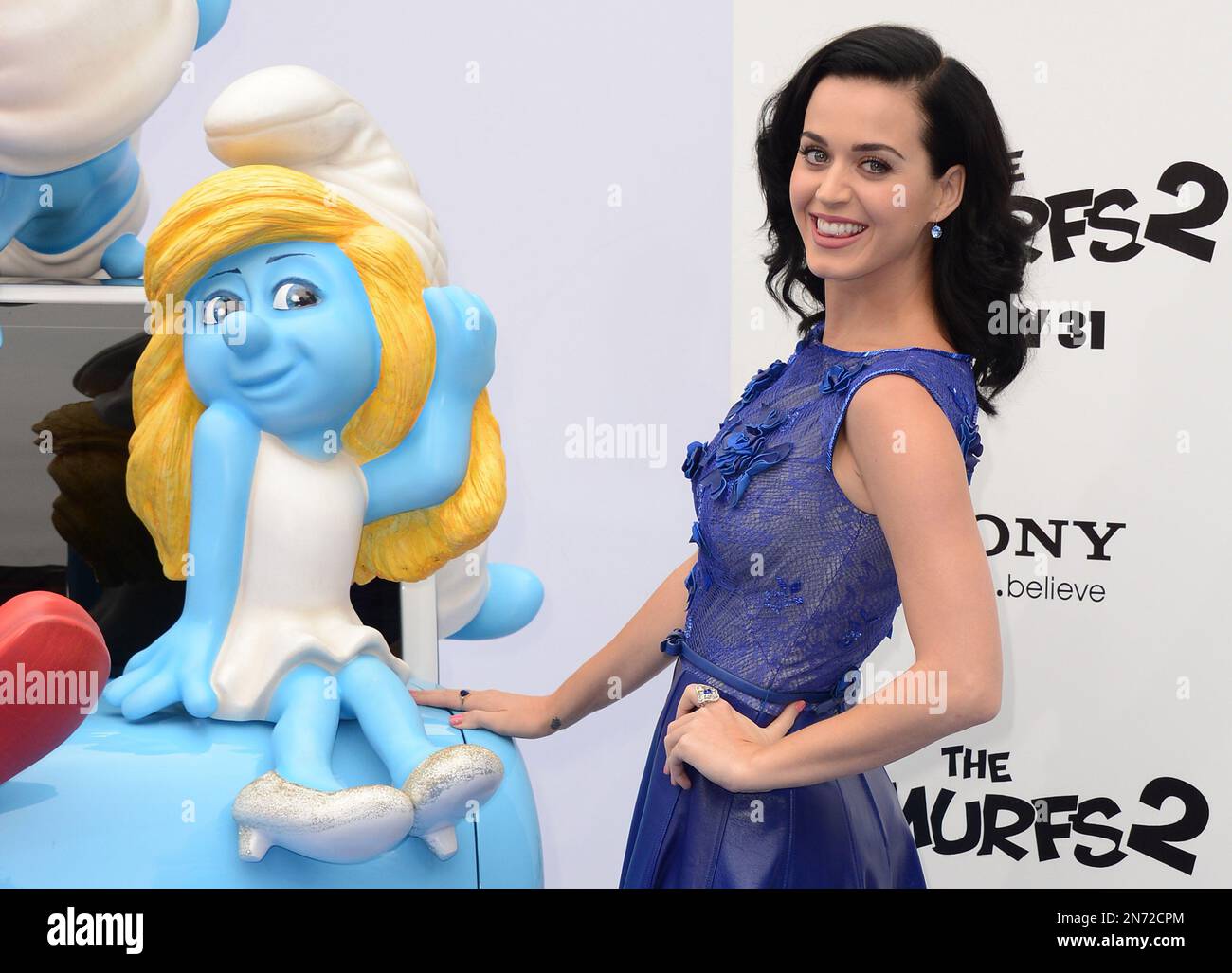Singer Katy Perry arrives at the world premiere of "The Smurfs 2" at ...