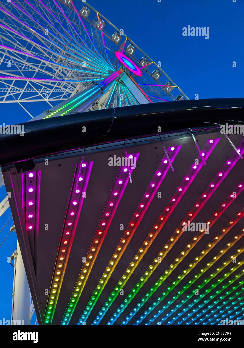 Colourful Rainbow Ferris wheel and lights during Winter Wonderland at ...