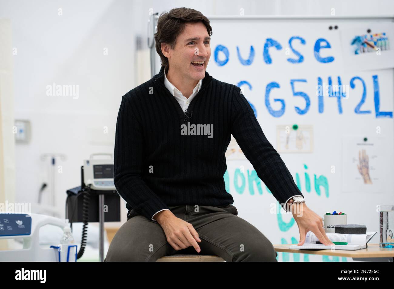Prime Minister Justin Trudeau takes part in a discussion with nursing ...