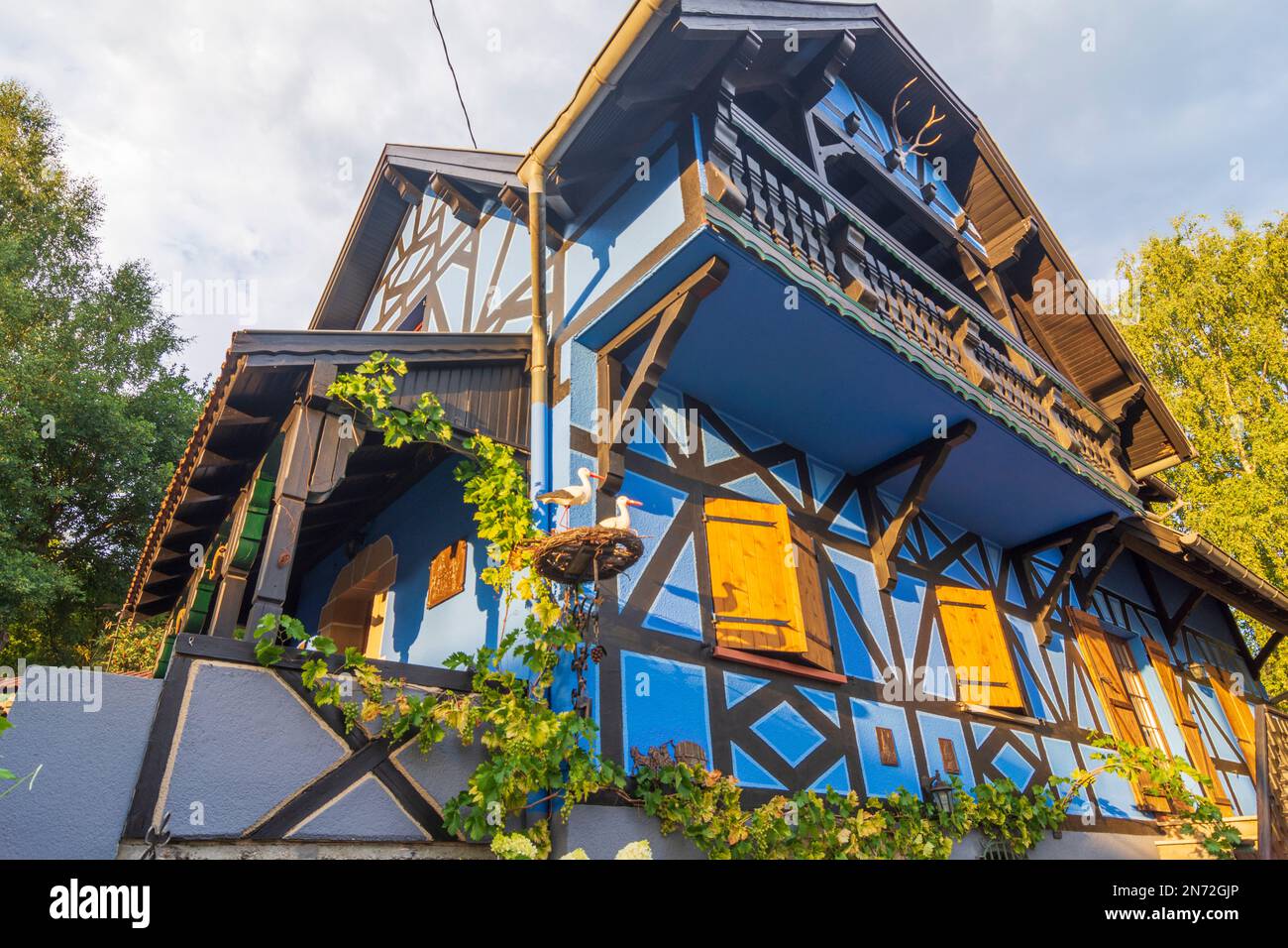 Wingen-sur-Moder (Wingen an der Moder), colorful half-timberd house in ...