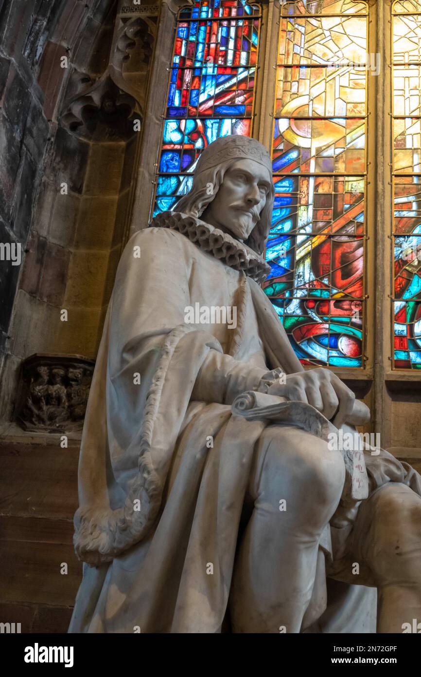 Statue of Humphrey Chetham in Manchester UK Stock Photo - Alamy