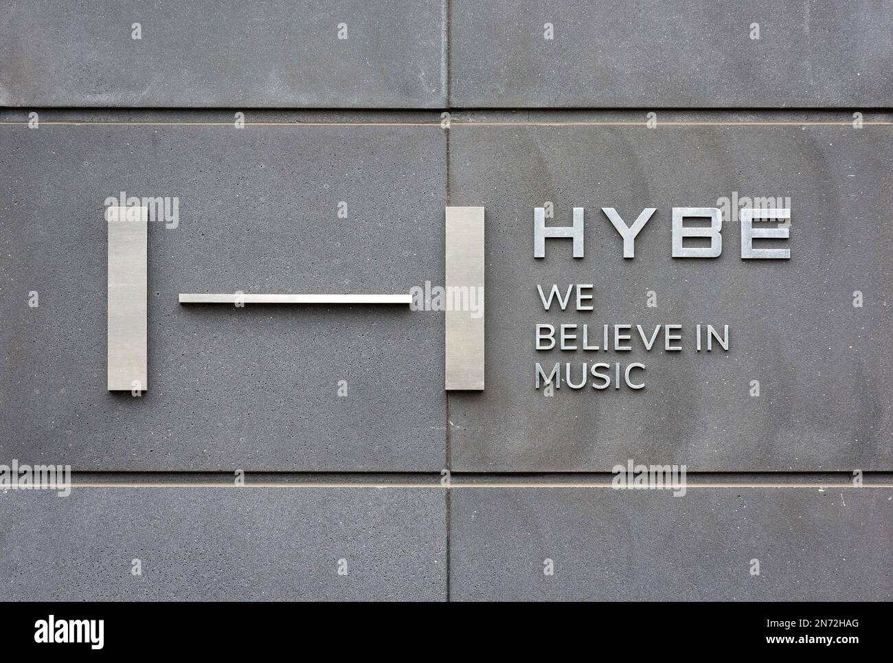 The Hybe headquarters building in Seoul. Hybe, the Korean entertainment ...