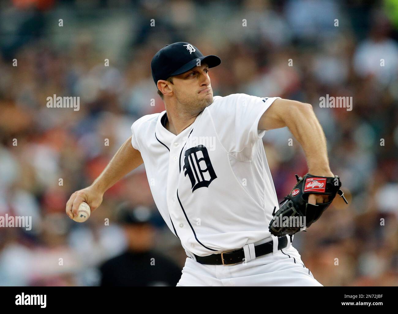 Detroit Tigers Pitcher Max Scherzer Throws During The First Inning Of A