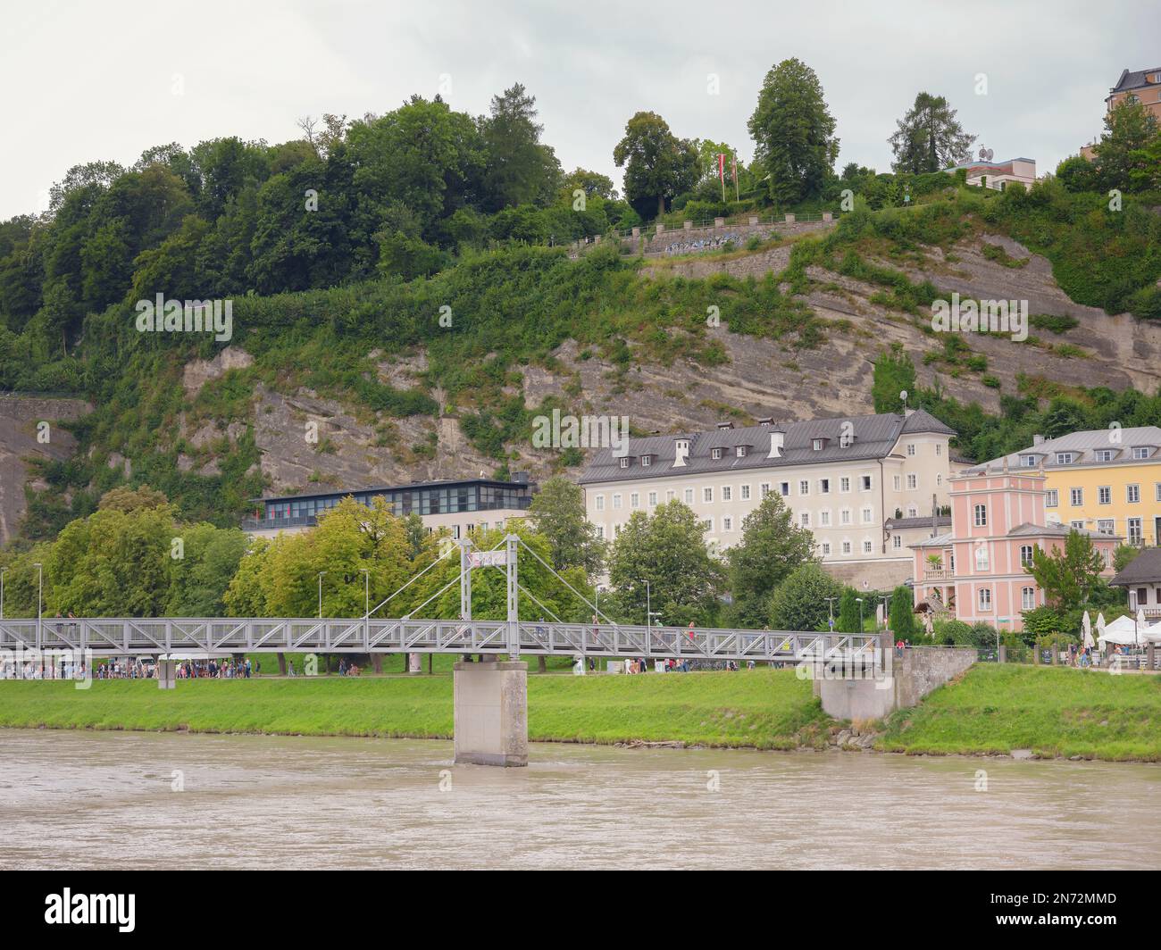 Salzburg , Austria - August 6, 2022: pedestrian bridge named Muellner ...