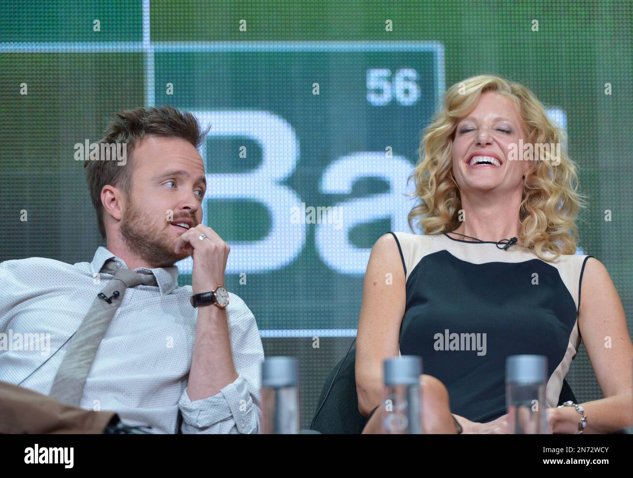 Actors Aaron Paul, left, and Anna Gunn on the "Breaking Bad" panel at ...