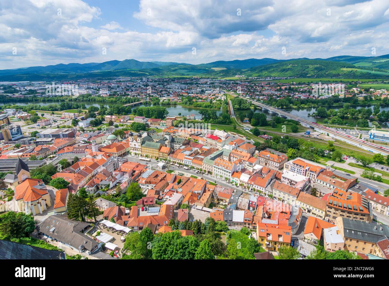 Trencin (Trentschin), Trencin Old Town from castle in Slovakia Stock ...