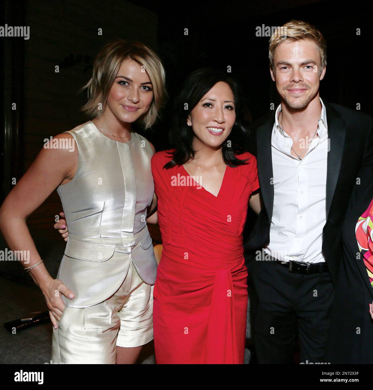 From left, Julianne Hough, Janice Min, and Derek Hough arrive at the ...
