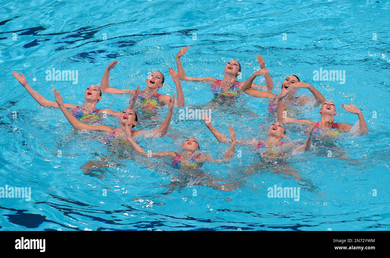 Ukraine perform their routine during the synchronized swimming team ...