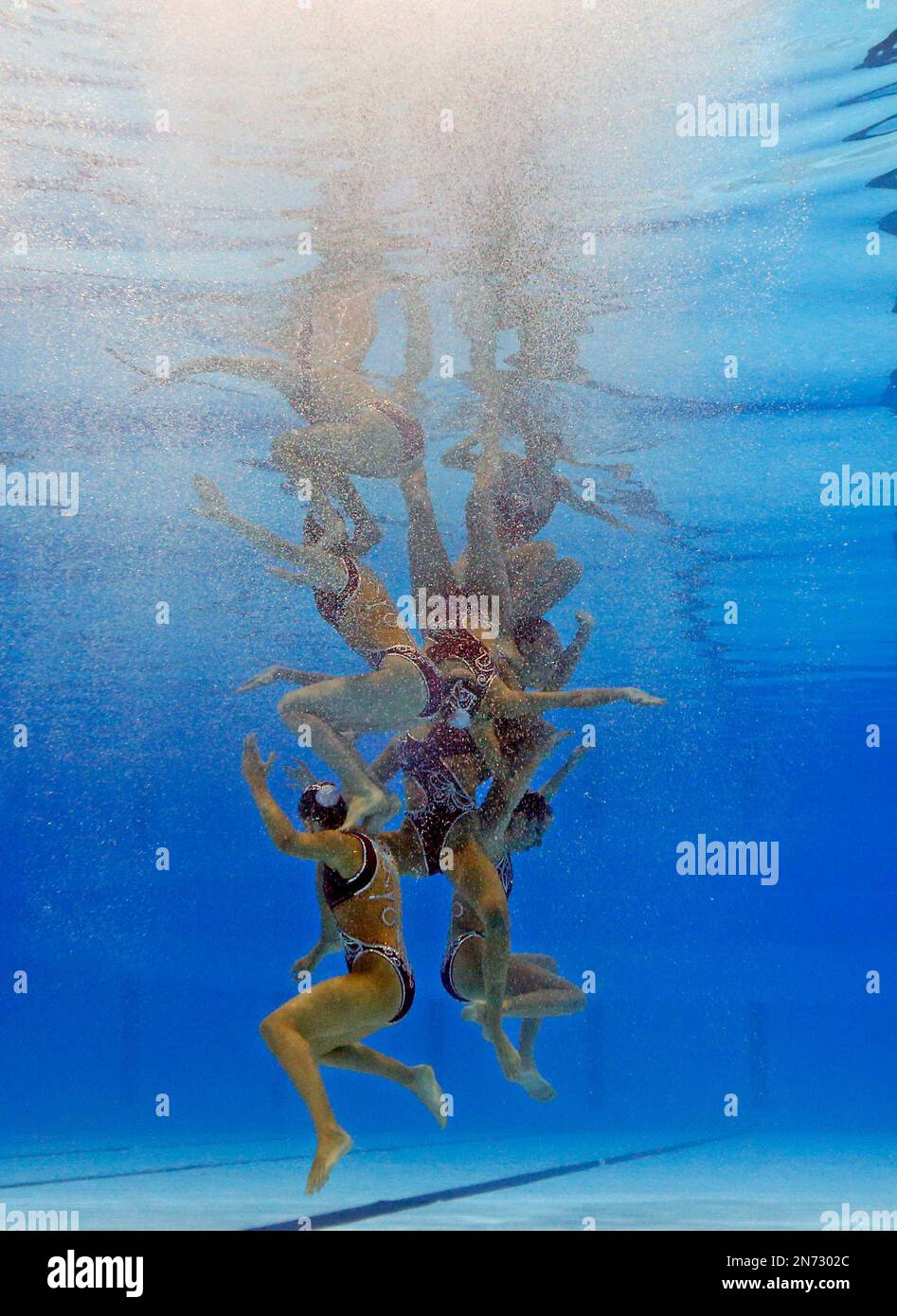 Spain performs their routine during the synchronized swimming team free ...