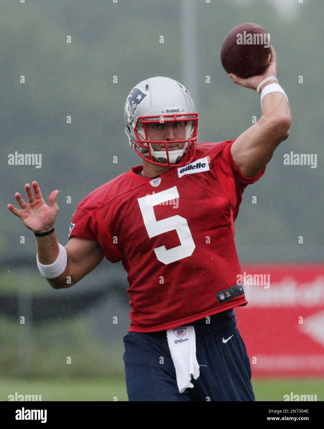 New England Patriots quarterback Tim Tebow during an NFL football ...