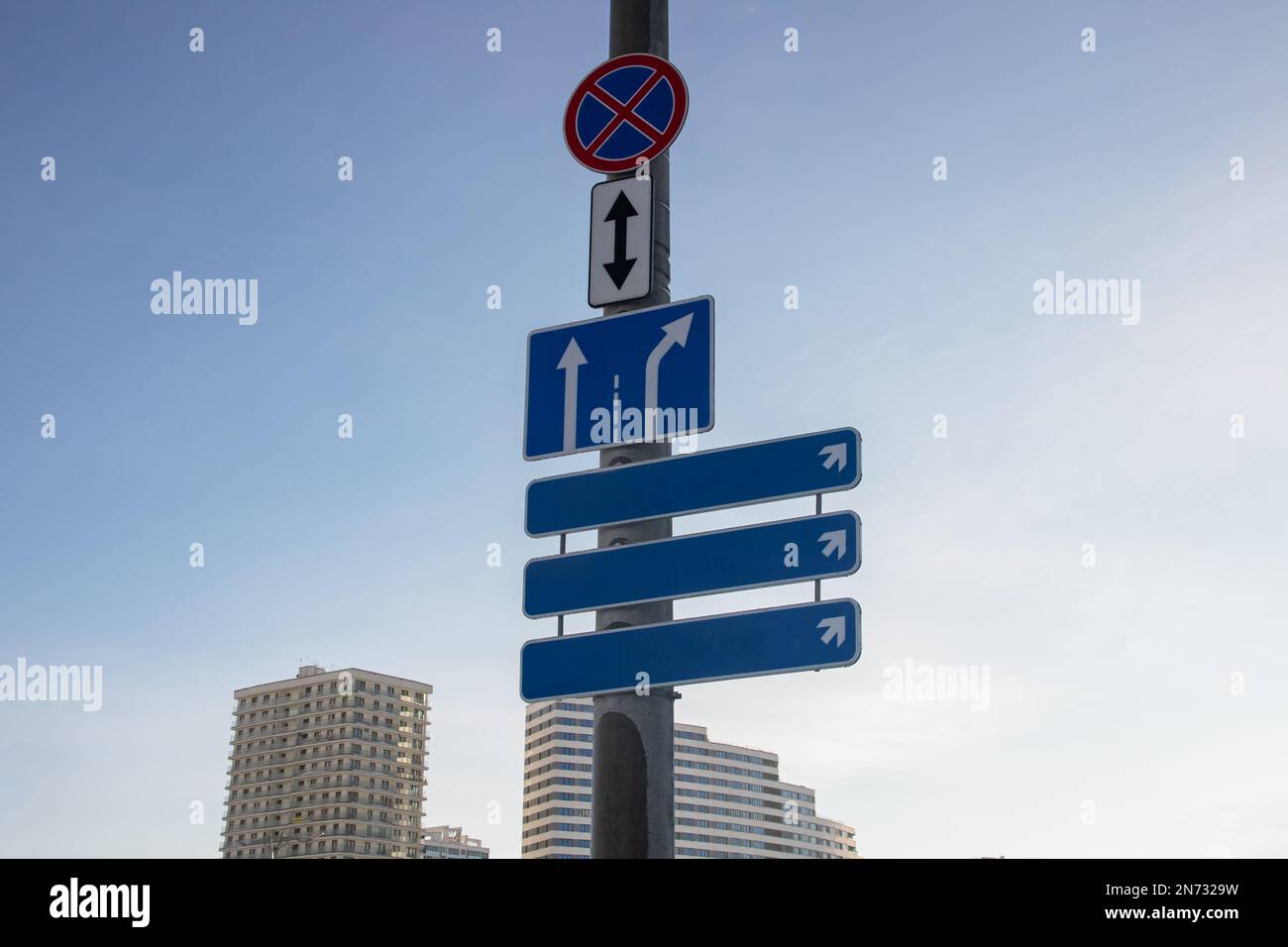 Empty road signs in the city close up Stock Photo - Alamy