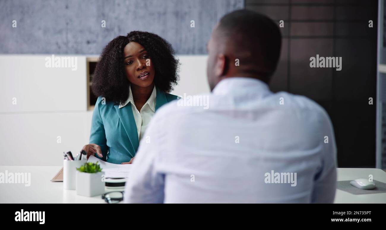 Interview Conversation. Talking In Job Hiring Meeting Stock Photo - Alamy