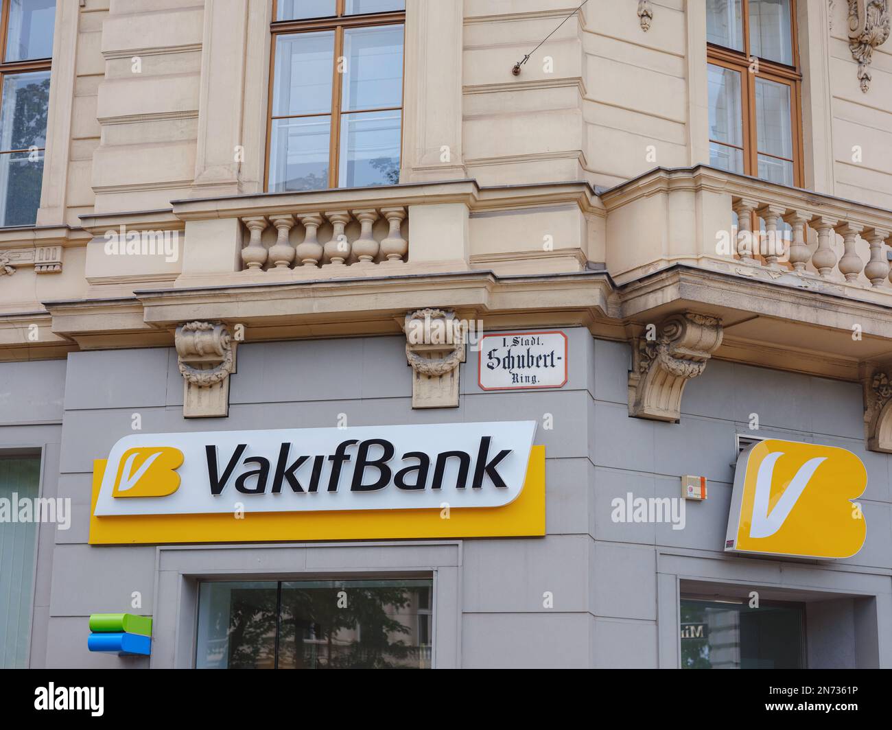 Vienna, Austria - August 7, 2022 : facade with logo of Vakif Bank. the ...