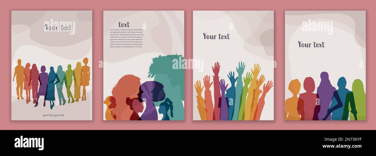 Silhouette group of multicultural women. International Women’s day ...