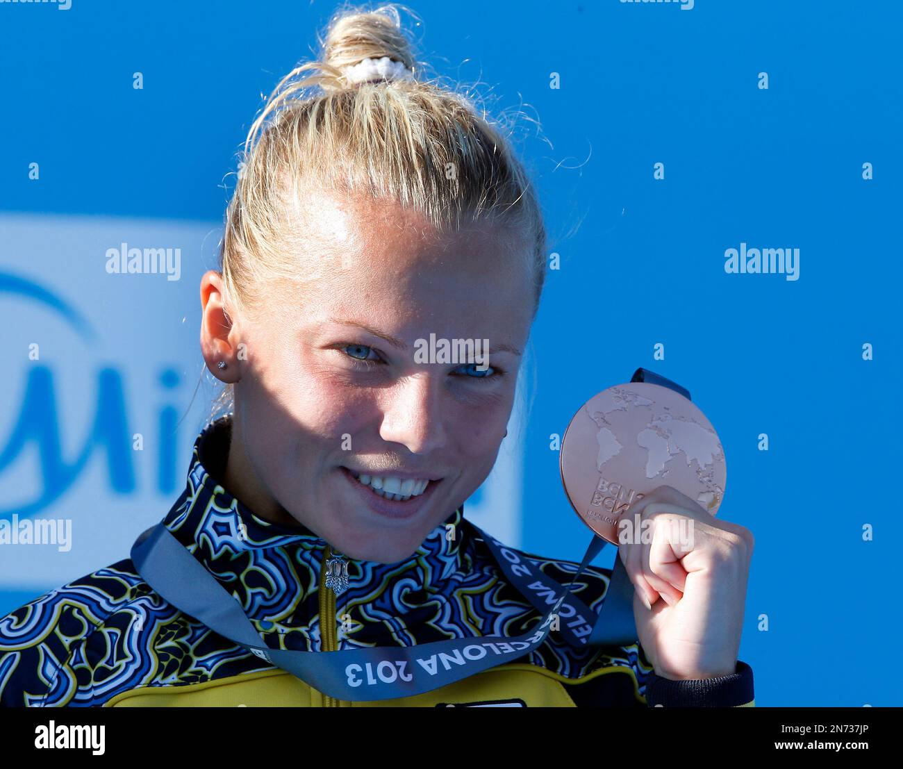 Bronze medalist Luliia Prokopchuk from Ukraine poses with her medal ...