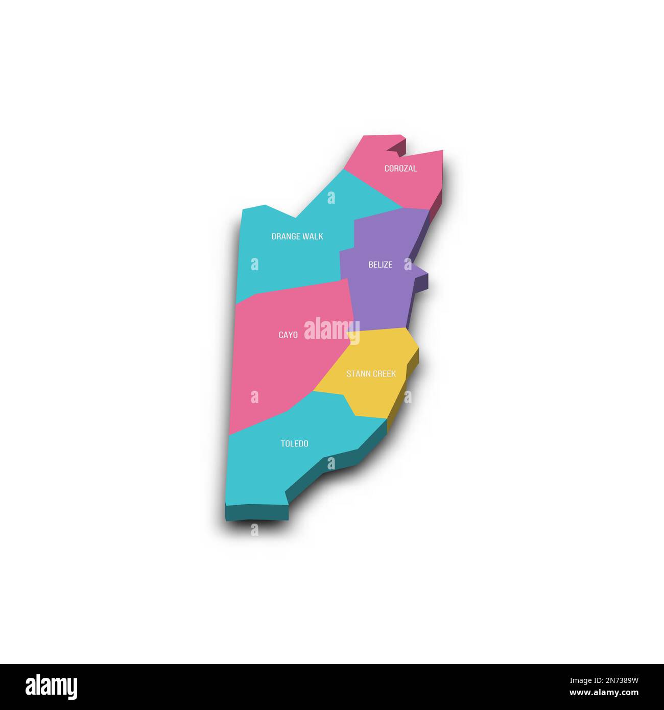 Belize political map of administrative divisions - districts. Colorful ...
