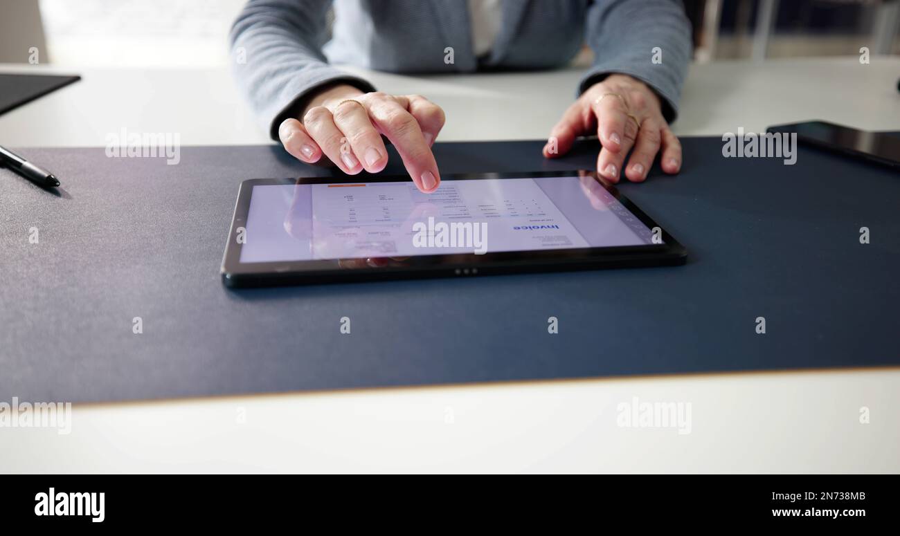 Digital Electronic Bill And Accountant E Invoice On Tablet Stock Photo ...