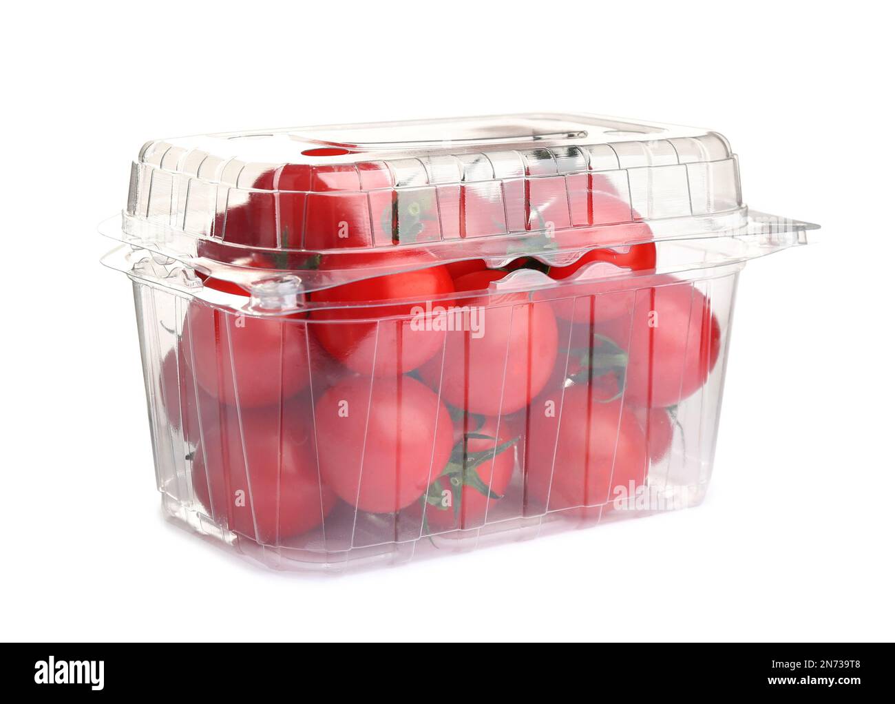 Fresh ripe cherry tomatoes in plastic container on white background Stock Photo - Alamy
