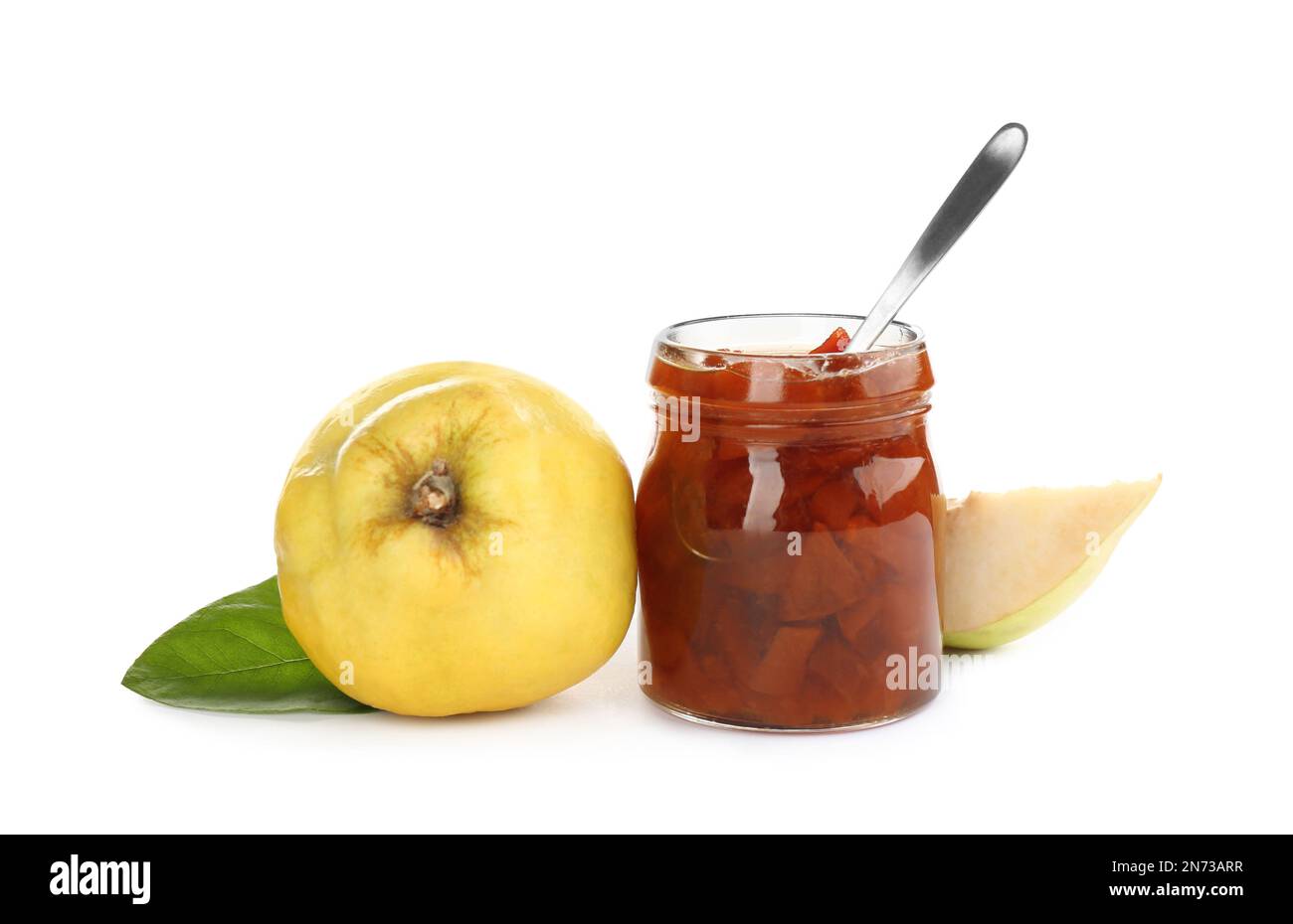 Delicious quince jam and fruits isolated on white Stock Photo - Alamy