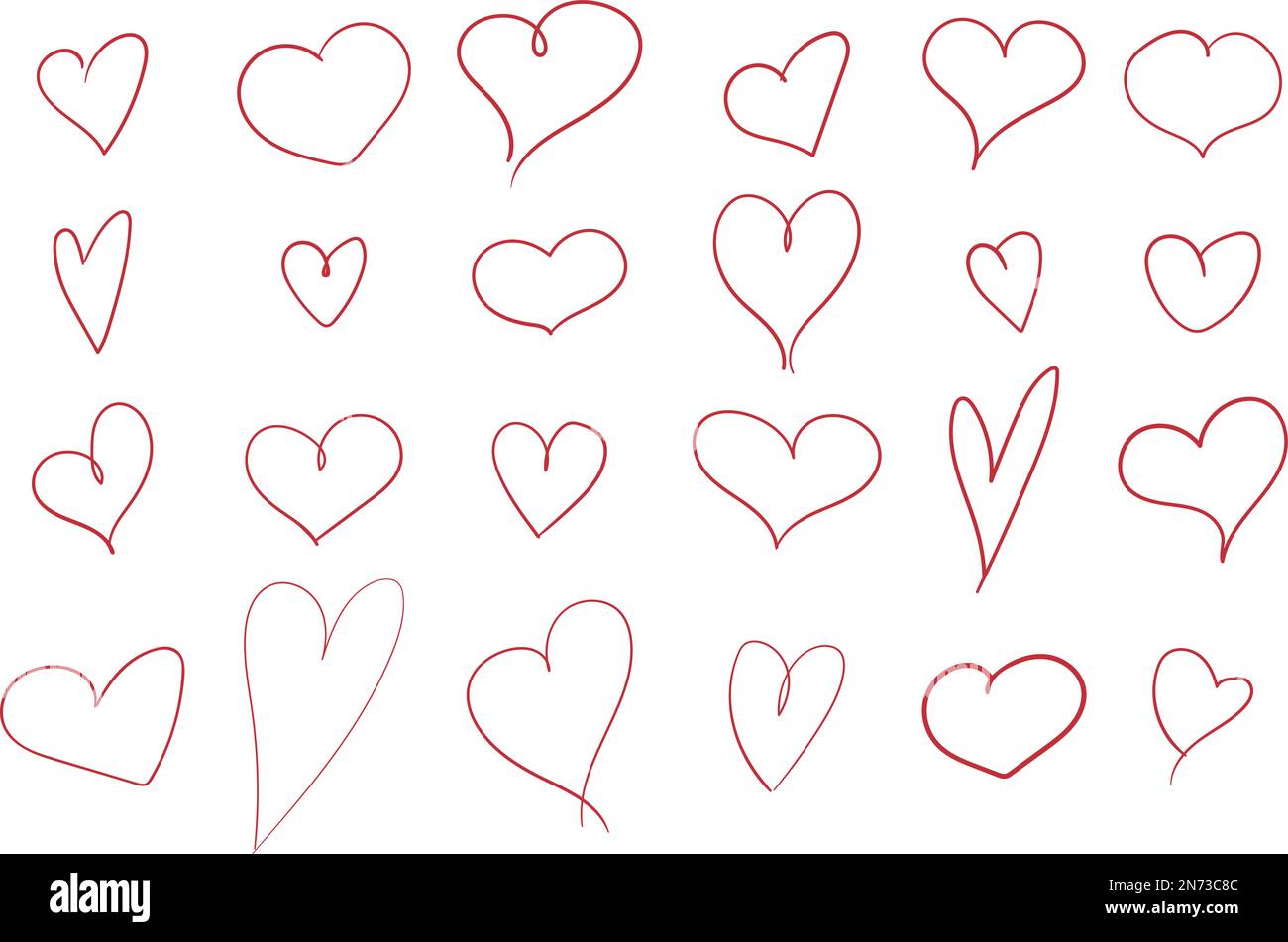 Hand drawn heart collection. Doodle simple hearts in different shapes ...
