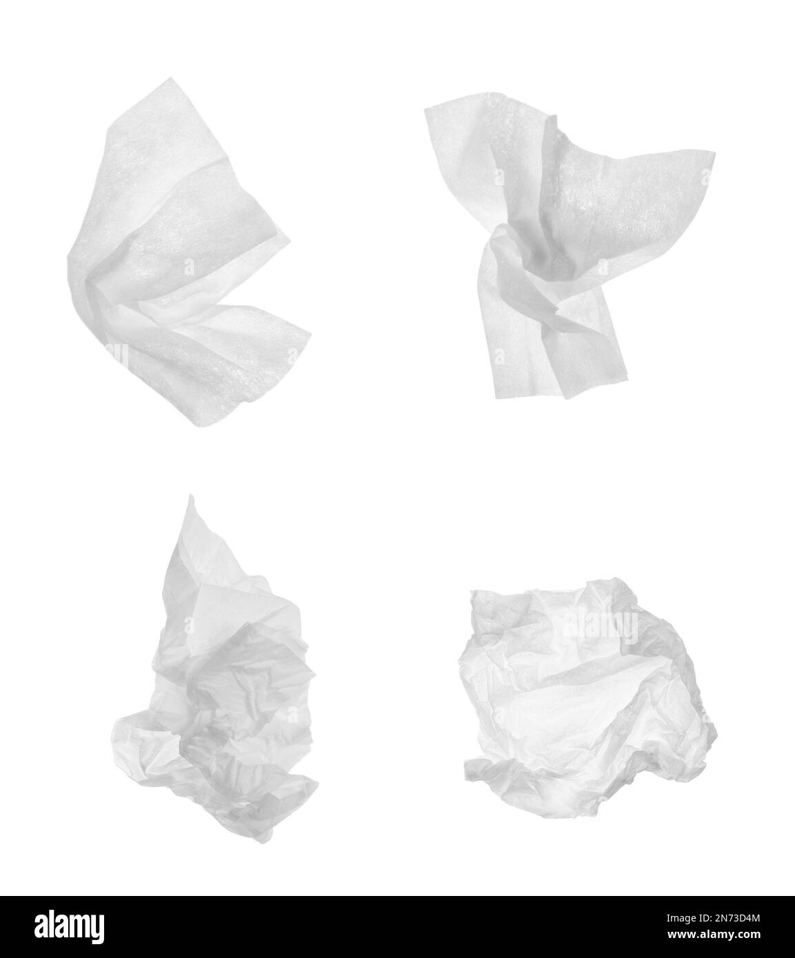 Set with used crumpled paper tissues on white background Stock Photo ...